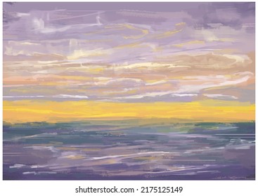 Sunset Bitmap Image Handed Manually By Stock Illustration 2175125149 ...