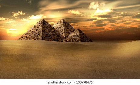 Sunset Over Pyramids Stock Illustration 130998476