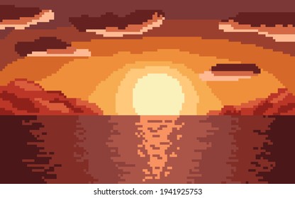 Sunset Pixel Art Sea Setting Sun Stock Illustration 1941925753 ...