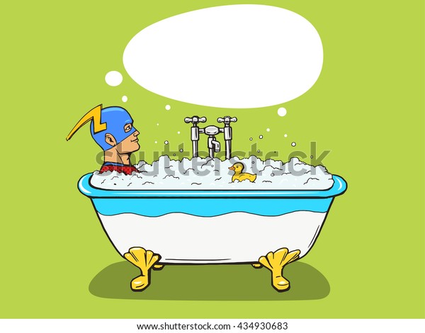 Superhero Takes Bath Cartoon Pop Art Stock Illustration 434930683