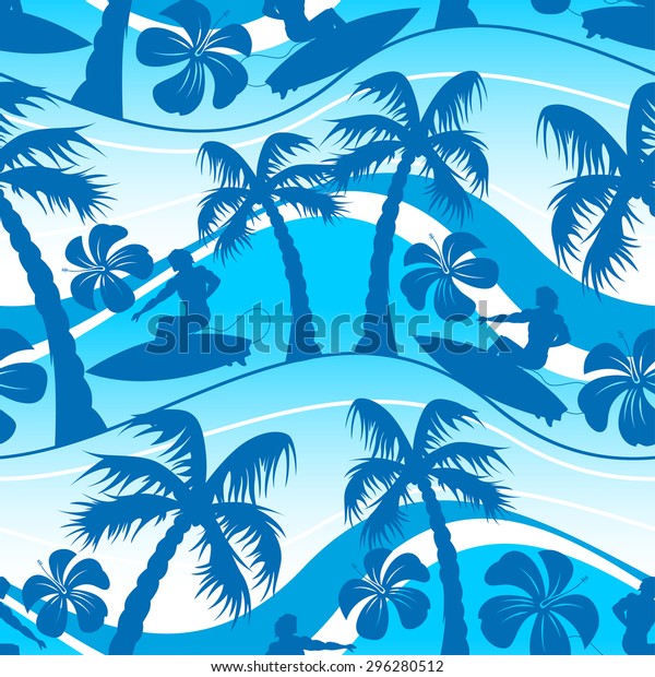 Surfer Palm Tree Seamless Pattern Stock Illustration 296280512