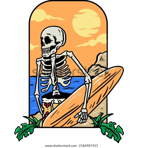 Surfing Skeleton Beach Stock Illustration 2186987423 | Shutterstock