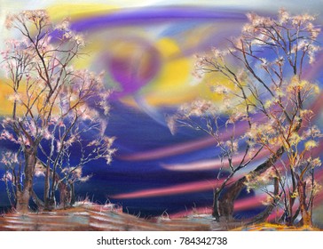 Surreal Landscape Two Trees Stock Illustration 784342738 | Shutterstock