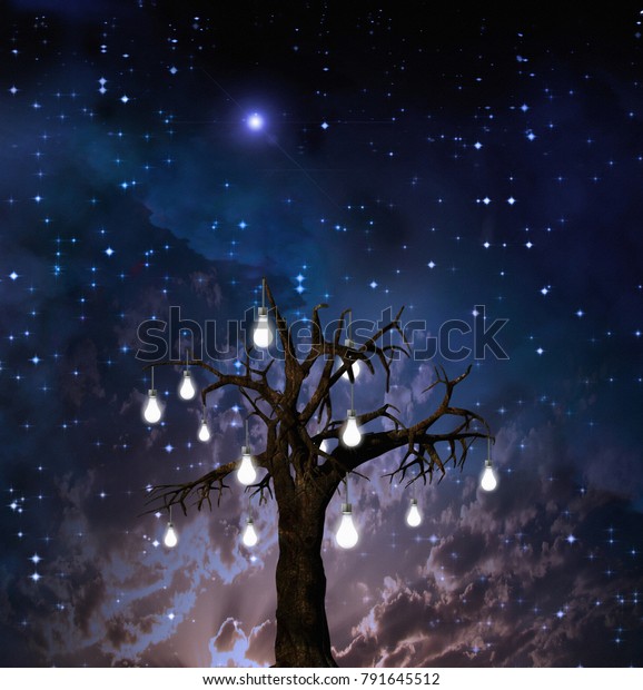 Surrealism Tree Light Bulbs Represents Ideas Stock Illustration ...