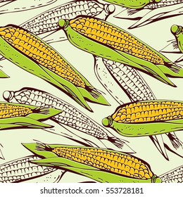 Sweetcorn Pattern Seamless Background Hand Drawn Stock Illustration ...