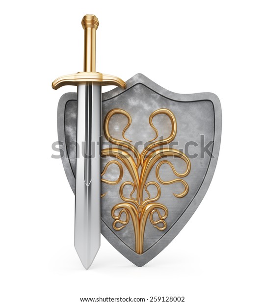 Sword Shield On White Background 3d Stock Illustration 259128002 ...