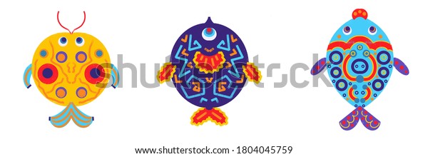 Symmetrical Fish Illustration Elements Set Stock Illustration ...
