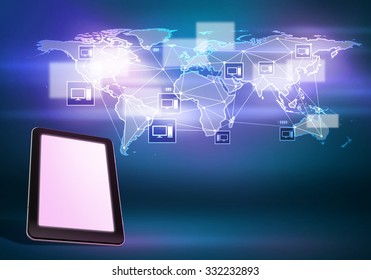 Tablet Pc World Map Digital Image Stock Illustration 332232893 ...