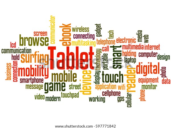 Tablet Word Cloud Concept On White Stock Illustration 597771842 ...