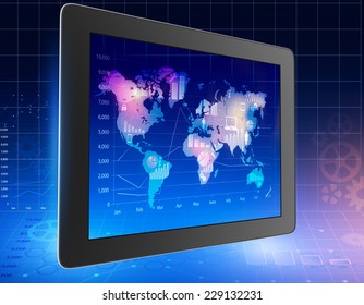 Tablet World Map Located On Icons Stock Illustration 229132231 ...