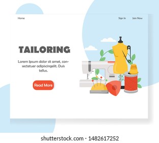Tailoring Website Template Web Page Landing 스톡 일러스트 1482617252