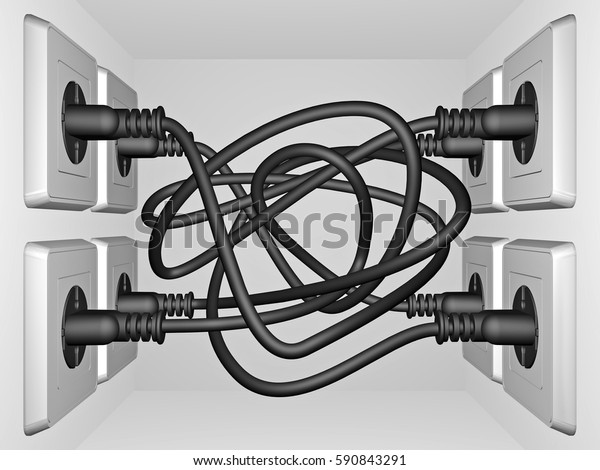 Tangled 3d Electrical Cable Stuck Socket Stock Illustration 590843291 ...