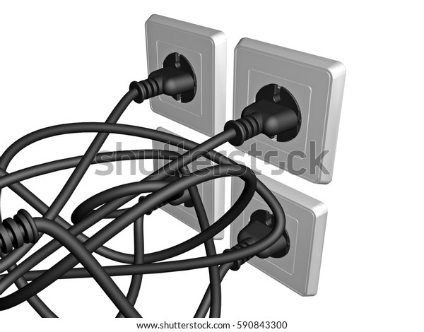 Tangled 3d Electrical Cable Stuck Socket Stock Illustration 590843300 ...