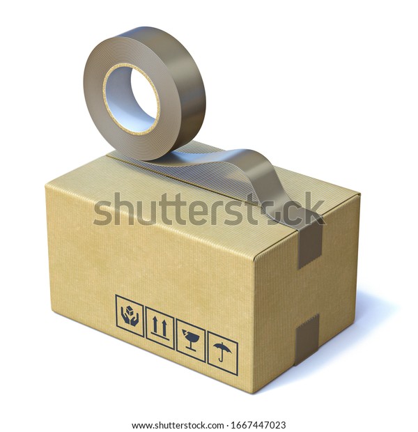 Taping Cardboard Box 3d Render Illustration Stock Illustration ...