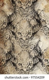 Tattoo Pattern Evil Designs Over Antique Stock Illustration 97554209