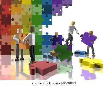 Team Collaborating Build Rainbow Flag Stock Illustration 66069883 ...