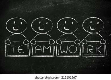 Team Work Workforce Funny Characters Holding 스톡 일러스트 215101567 ...
