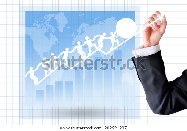 Teamwork Effort Push Boulder Hill Stock Illustration 202591297 ...