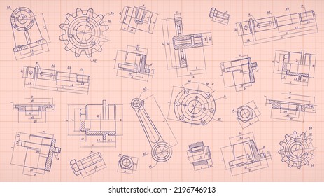 Technical Drawing Machine Details Background Wallpaper Stock ...