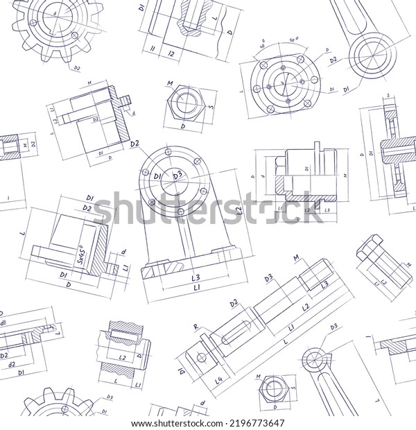 Technical Drawing Machine Details Seamless Pattern Stock Illustration ...