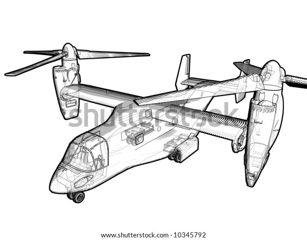 Technical Illustration V22 Helicopter Stock Illustration 10345792 ...