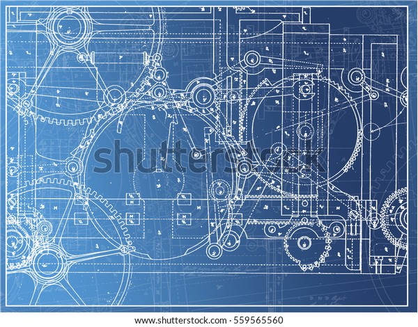 Technical Plan Illustration Gear Machine Industry Stock Illustration ...
