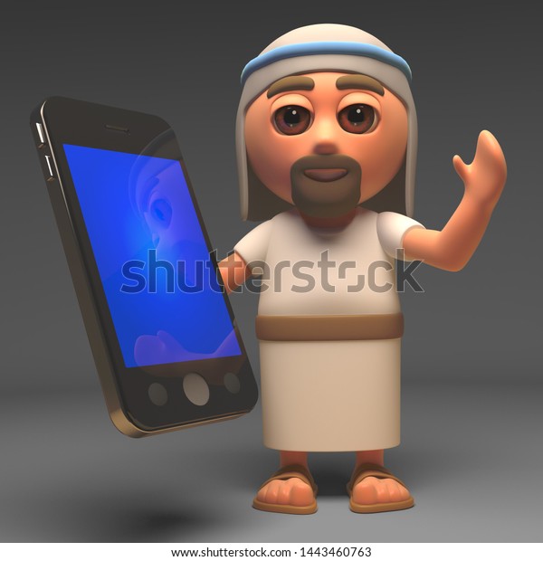 Technological Jesus Christ Using Smartphone Tablet Stock Illustration ...