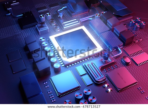 Technology Background Glowing Cpu On Motherboard Stock Illustration 678713527
