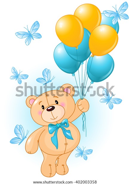 Teddy Bear Fly Balloons Surrounded By Stock Illustration 402003358
