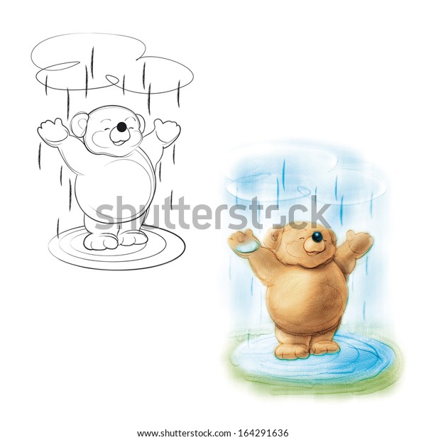 Teddy Bear Rain Drawing Bear Stock Illustration 164291636