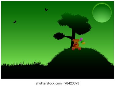 Teddy Bear Under Tree On Hill Stock Illustration 98423393 | Shutterstock
