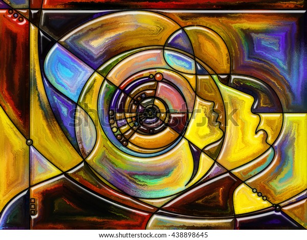 Thinking Divided series. Backdrop design of human profiles and stained ...