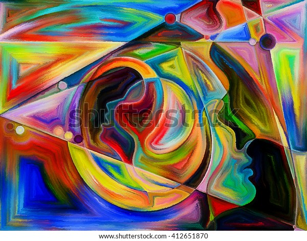 Thinking Divided series. Graphic composition of human profiles and ...