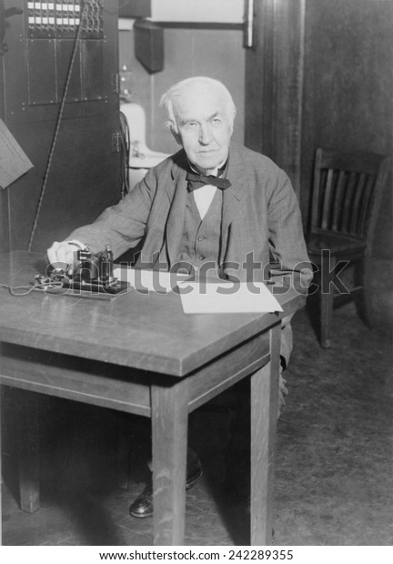 Thomas Edison Seated Desk Demonstrating Old Stock Illustration ...