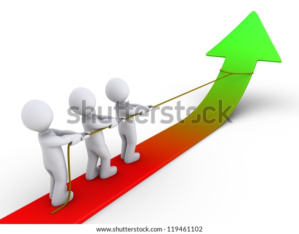 Three 3d People Pulling Arrow Upwards Stock Illustration 119461102 ...