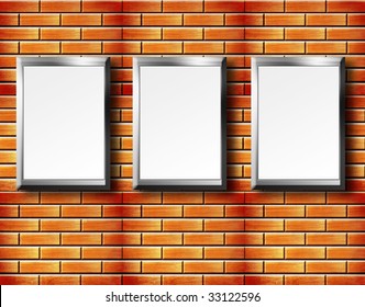 Three Advertisements On Brick Texture Background Stock Illustration ...