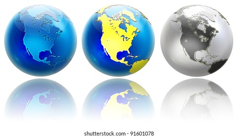 Three Different Colors Globe Variations Position Stock Illustration ...