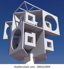 Three Dimensional Cubic Construction Standing On Stock Illustration ...