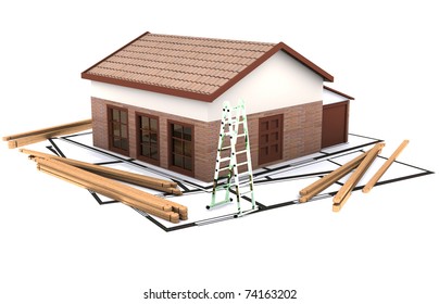 Three Dimensional House Plan Standing On Stock Illustration 74163202