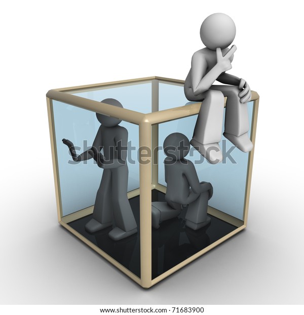 Three Dimensional People Thinking Outside Box Stock Illustration 71683900