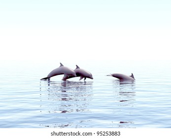 Three Dolphins Floating Ocean Stock Illustration 95253883 | Shutterstock