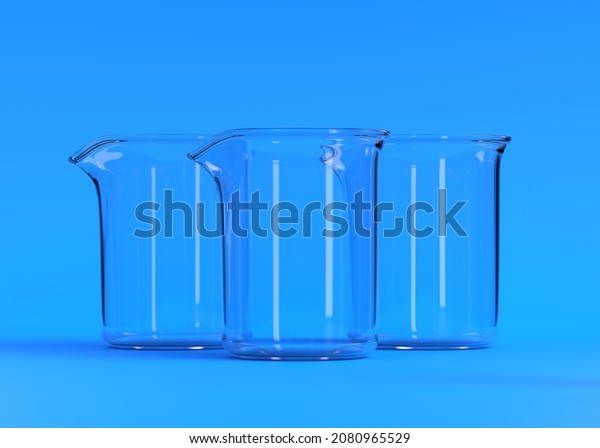 Three Empty Beaker On Blue Background Stock Illustration 2080965529 ...