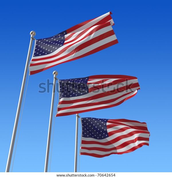 Three Flags Usa Flag Pole Waving Stock Illustration 70642654 | Shutterstock