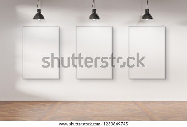Three Frames Hanging On White Wall Stock Illustration 1233849745 ...