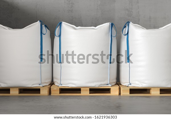 Three large white sacks on a pallet. 3d render