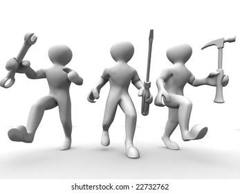 Three Man Tools Maintenance 3d Stock Illustration 22732762 | Shutterstock
