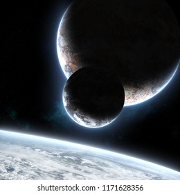 Three Planets Orbiting Each Other Deep Stock Illustration 1171628356 ...
