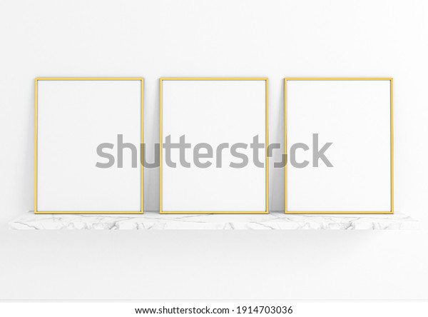 Three Vertical Gold Frame Mockups Three Stock Illustration 1914703036 ...