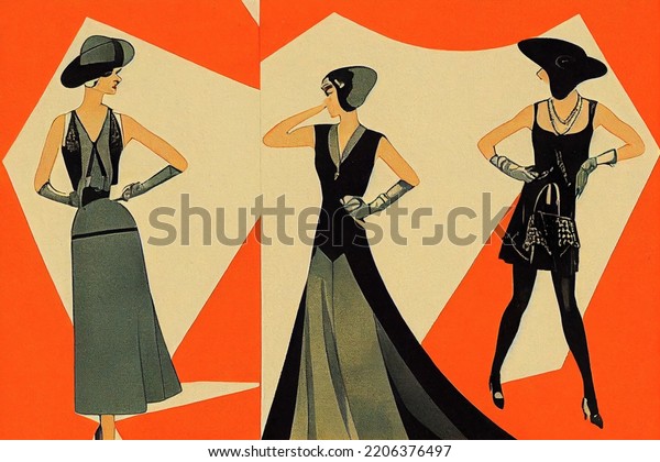 Three Women Models Posing Modelling Vintage Stock Illustration ...