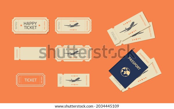 Ticket Coupons Template Mockup Set Plane Stock Illustration 2034445109